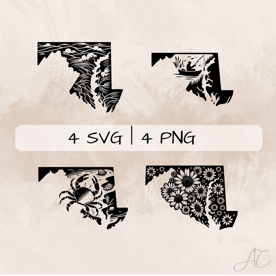 Maryland SVG Bundle, Maryland State PNG ,maryland Outline Clipart, Hand ...