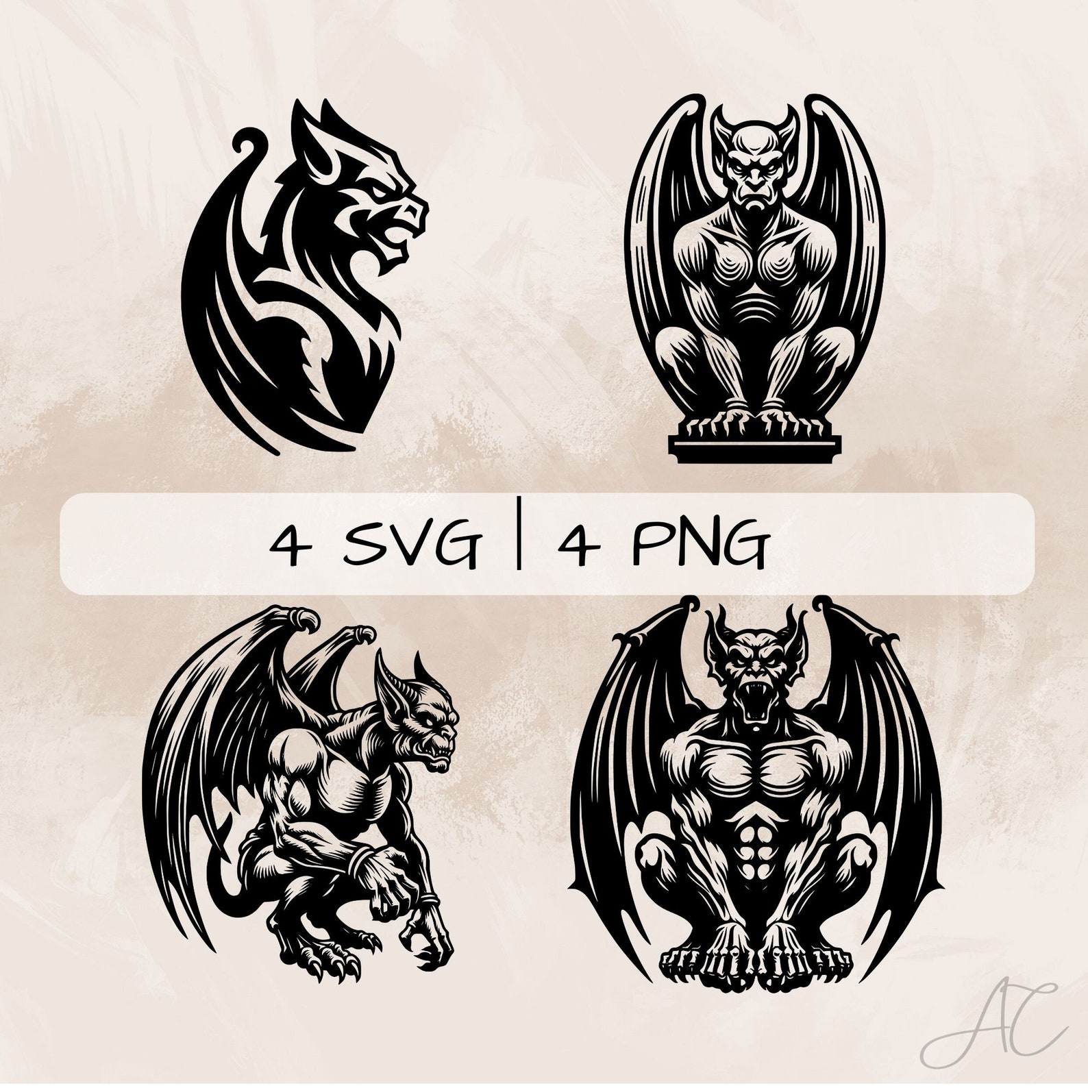 Gargoyle SVG Bundle, Stone Gargoyle PNG, Scary Gargoyle Clipart, Hand ...
