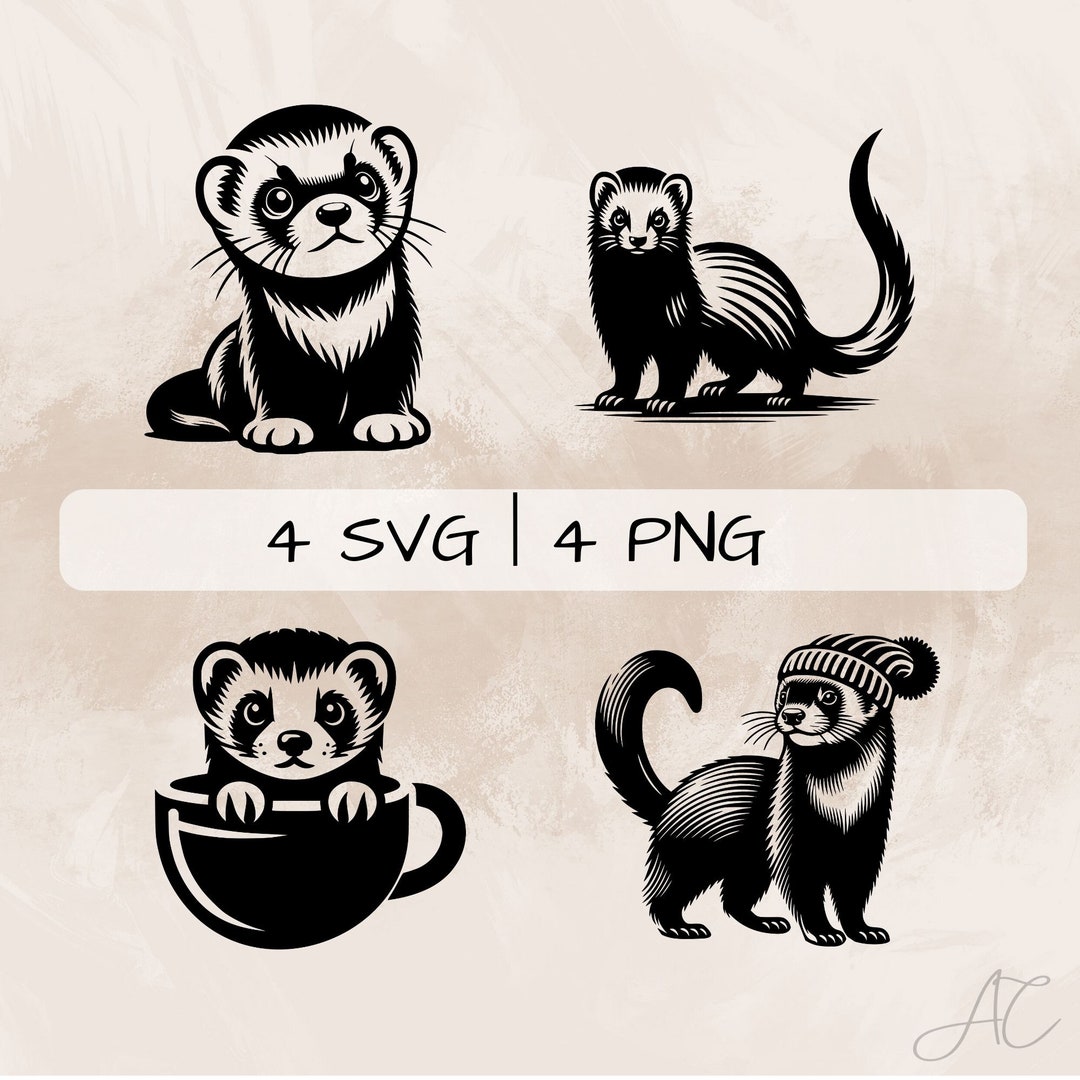 Ferret SVG Bundle, Cute Ferret PNG, Ferret With Hat Clipart, Hand Drawn ...