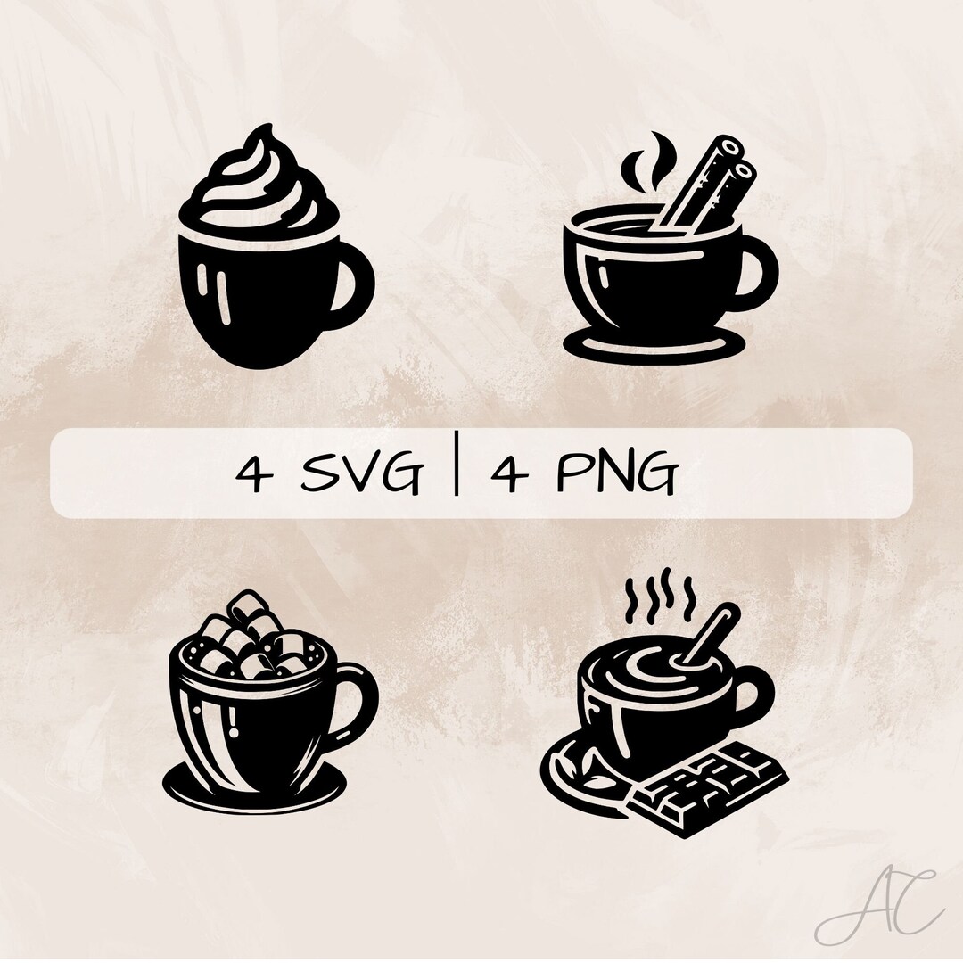 Hot Chocolate SVG Bundle, Hot Cocoa PNG, Cocoa Clipart, Hand Drawn Hot ...