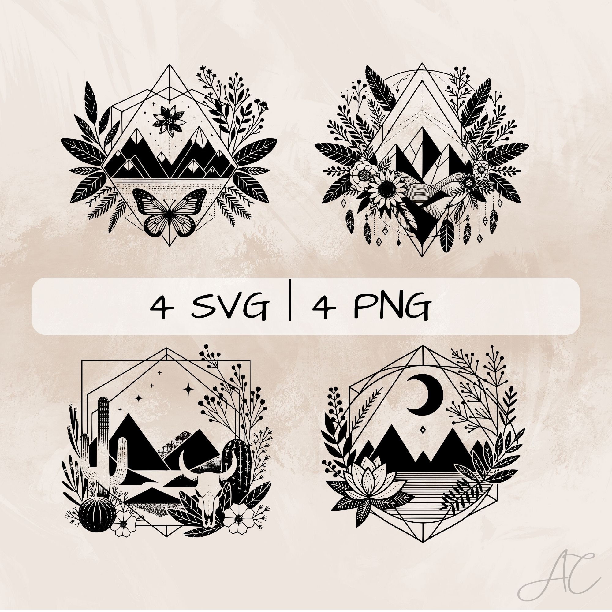 Boho Landscape SVG Bundle, Botanic Landscape PNG, Boho Clipart, Hand ...