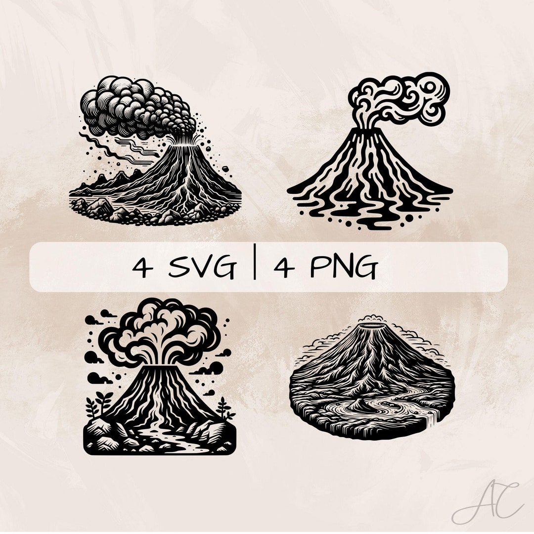 Volcano SVG Bundle, Volcano Scene PNG ,volcano Eruption Clipart, Hand ...