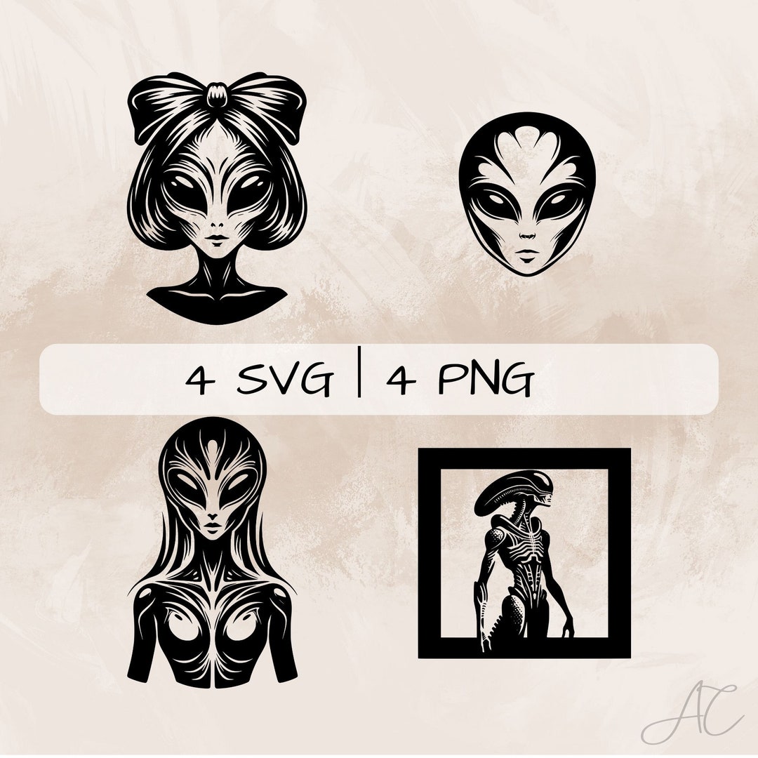 Female Alien SVG Bundle, Alien PNG, Lady Alien Clipart, Hand Drawn ...