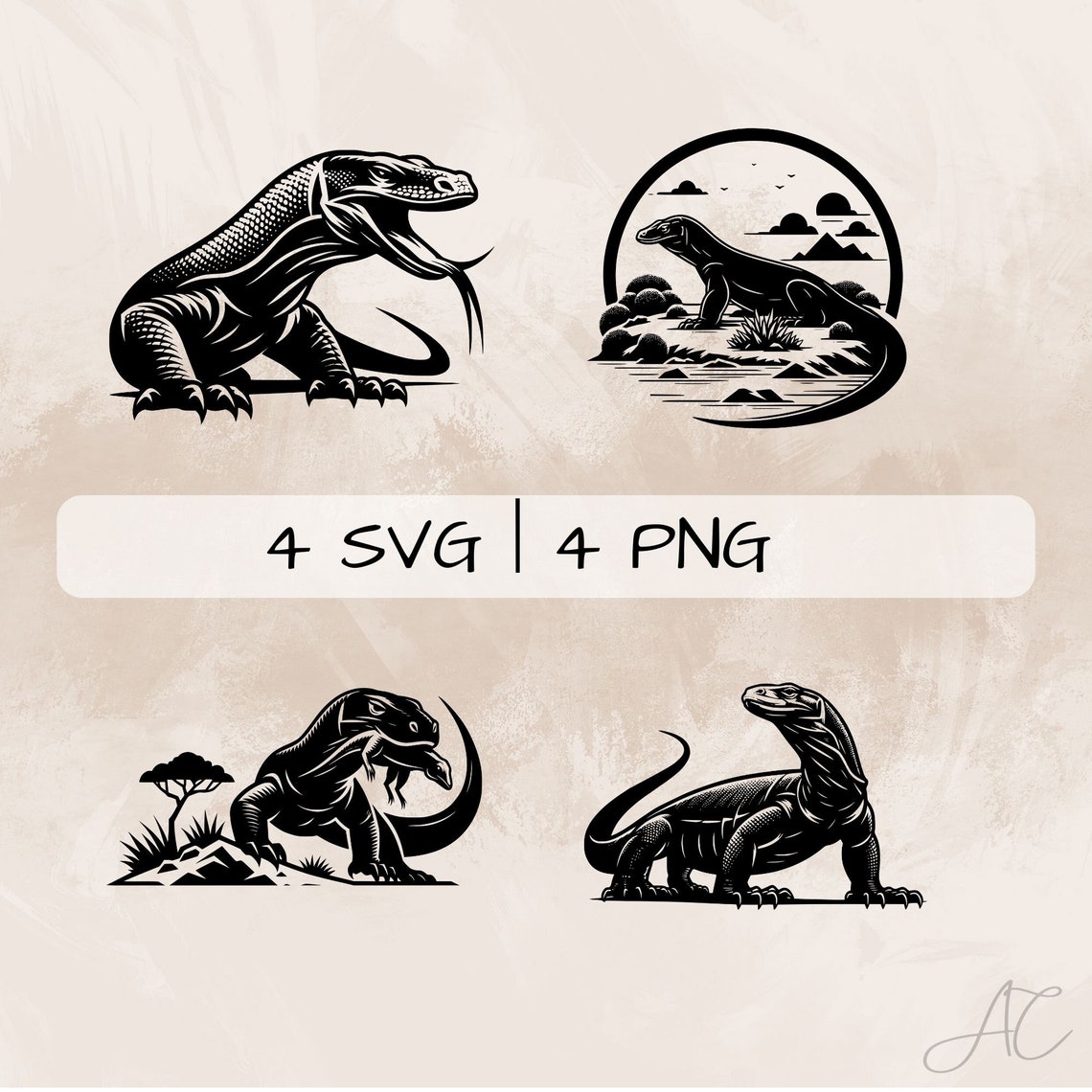 Komodo Dragon SVG Bundle, Lizard PNG, Reptile Clipart, Hand Drawn ...