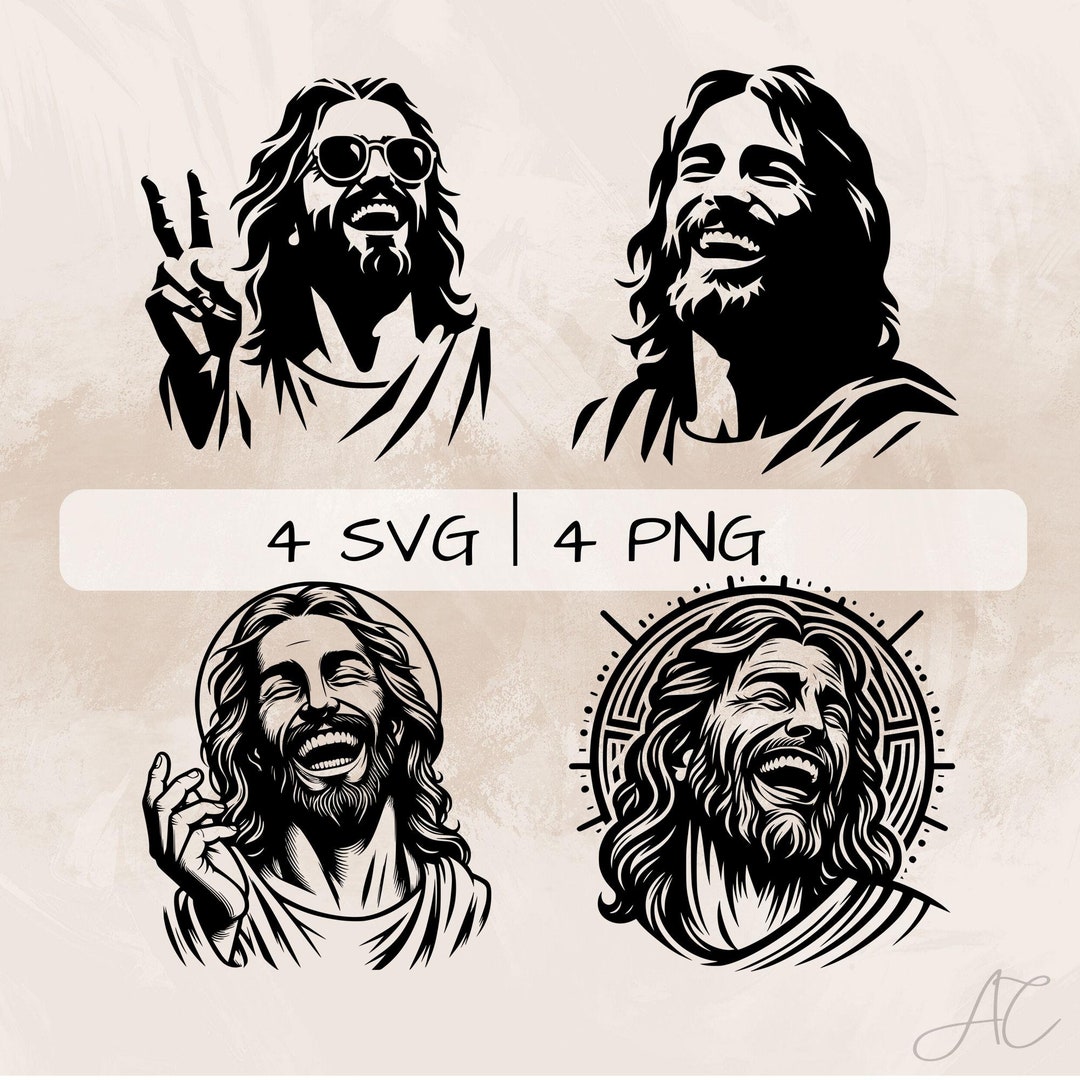Jesus SVG Bundle, Laughing Jesus PNG ,happy Jesus Clipart, Hand Drawn ...