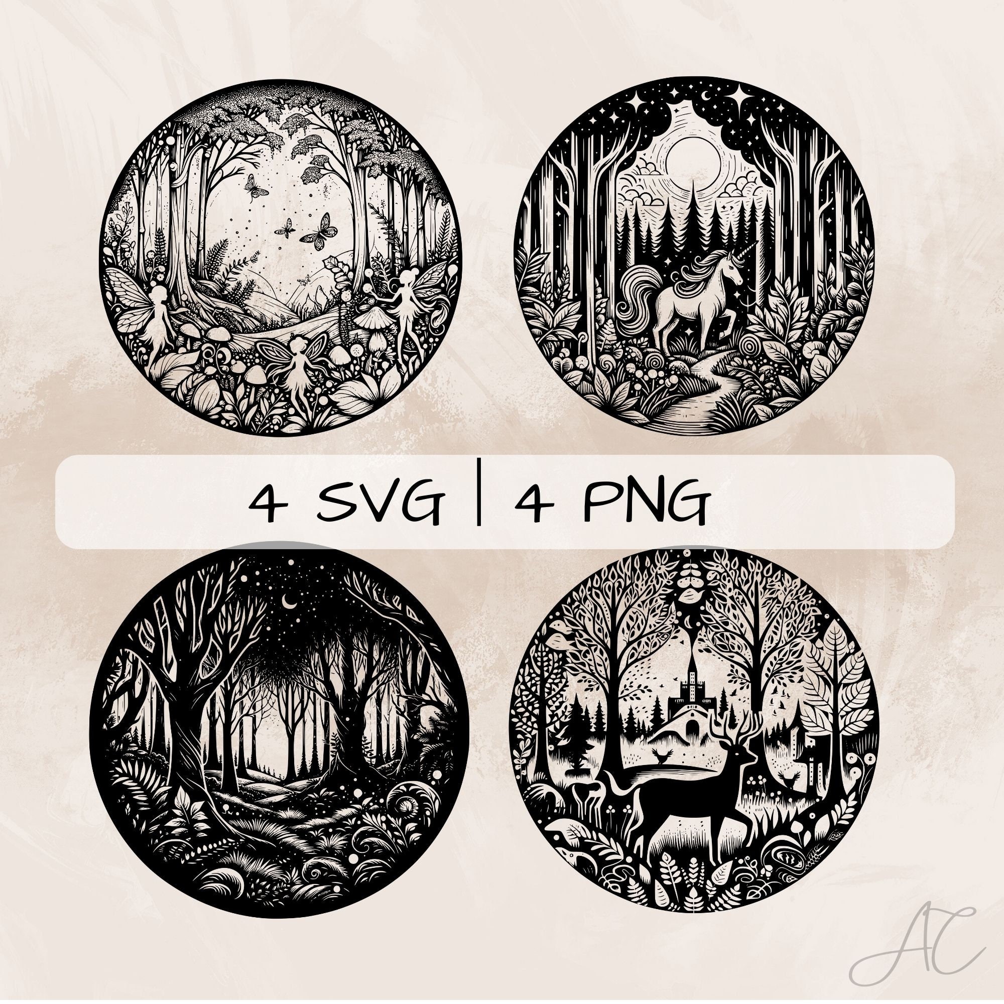 Magic Forest SVG Bundle, Forest Scene PNG, Forest and Unicorn Clipart ...