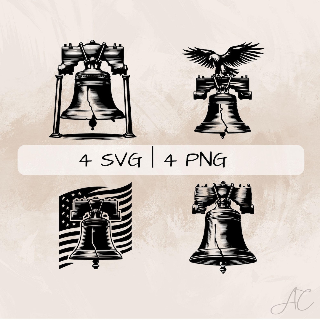 Liberty Bell SVG Bundle, Bell PNG, Bell and Eagle Clipart, Hand Drawn ...