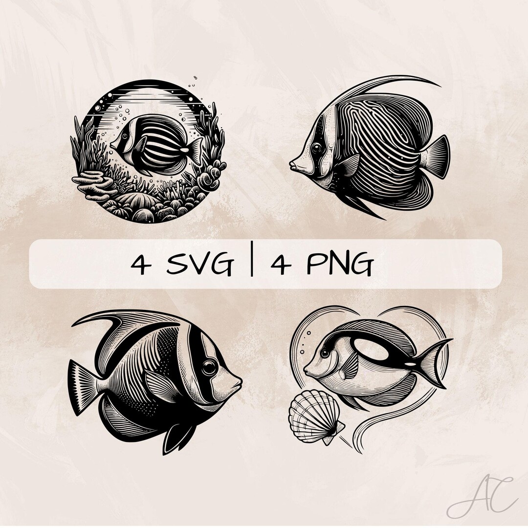 Blue Tang SVG Bundle, Blue Tang in Ocean PNG, Blue Tang and Heart ...