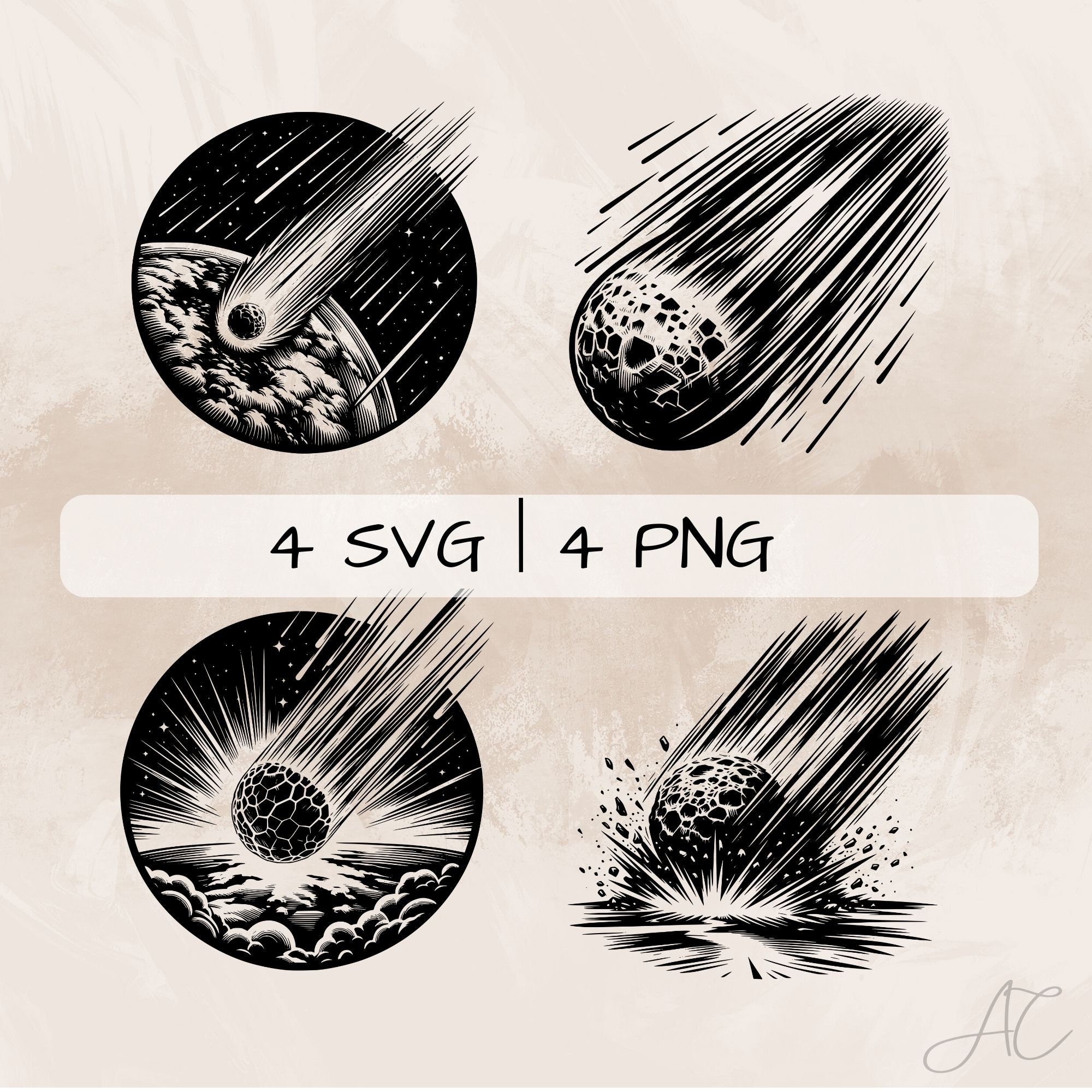 Meteor SVG Bundle, Asteroid PNG, Meteor and Earth Clipart, Hand Drawn ...