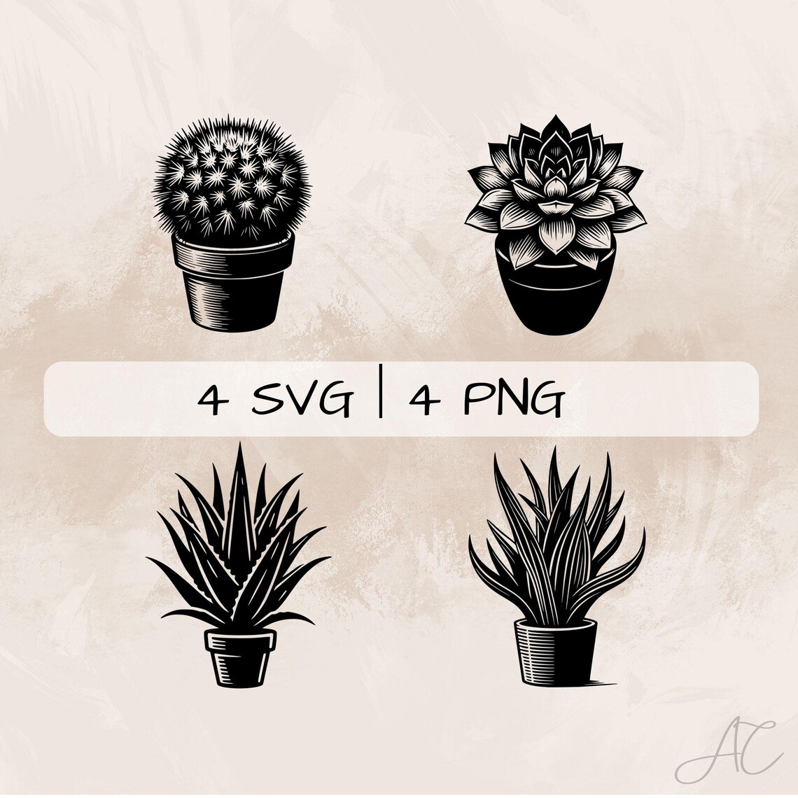 Succulents SVG Bundle, Cacti PNG, Succulents in Pots Clipart, Hand ...