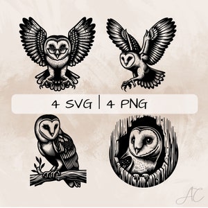 Barn Owl SVG Bundle, Owl With Glasses PNG, Owl Flying Clipart, Hand ...