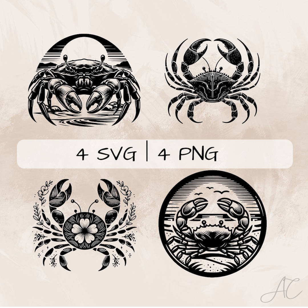 Crab SVG Bundle, Crab in Shore PNG, Crab Sunset Clipart, Hand Drawn ...
