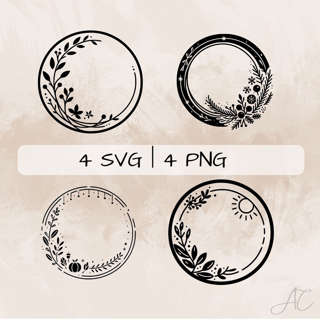 Seasonal Round Frame SVG Bundle, Round Frame PNG, Seasonal Frame ...