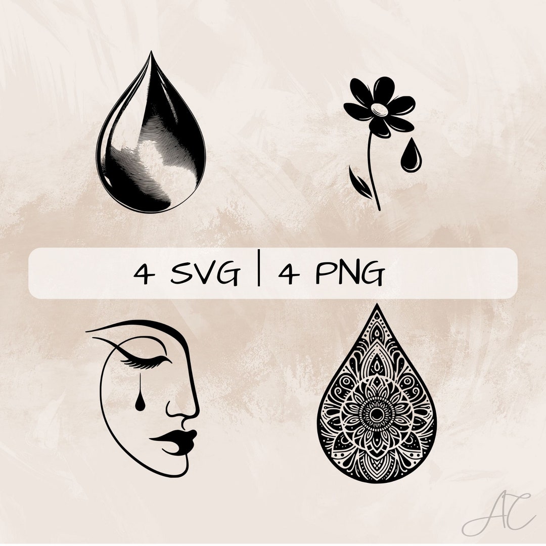 Teardrop SVG Bundle, Dew PNG, Sad Face Clipart, Hand Drawn Teardrop ...
