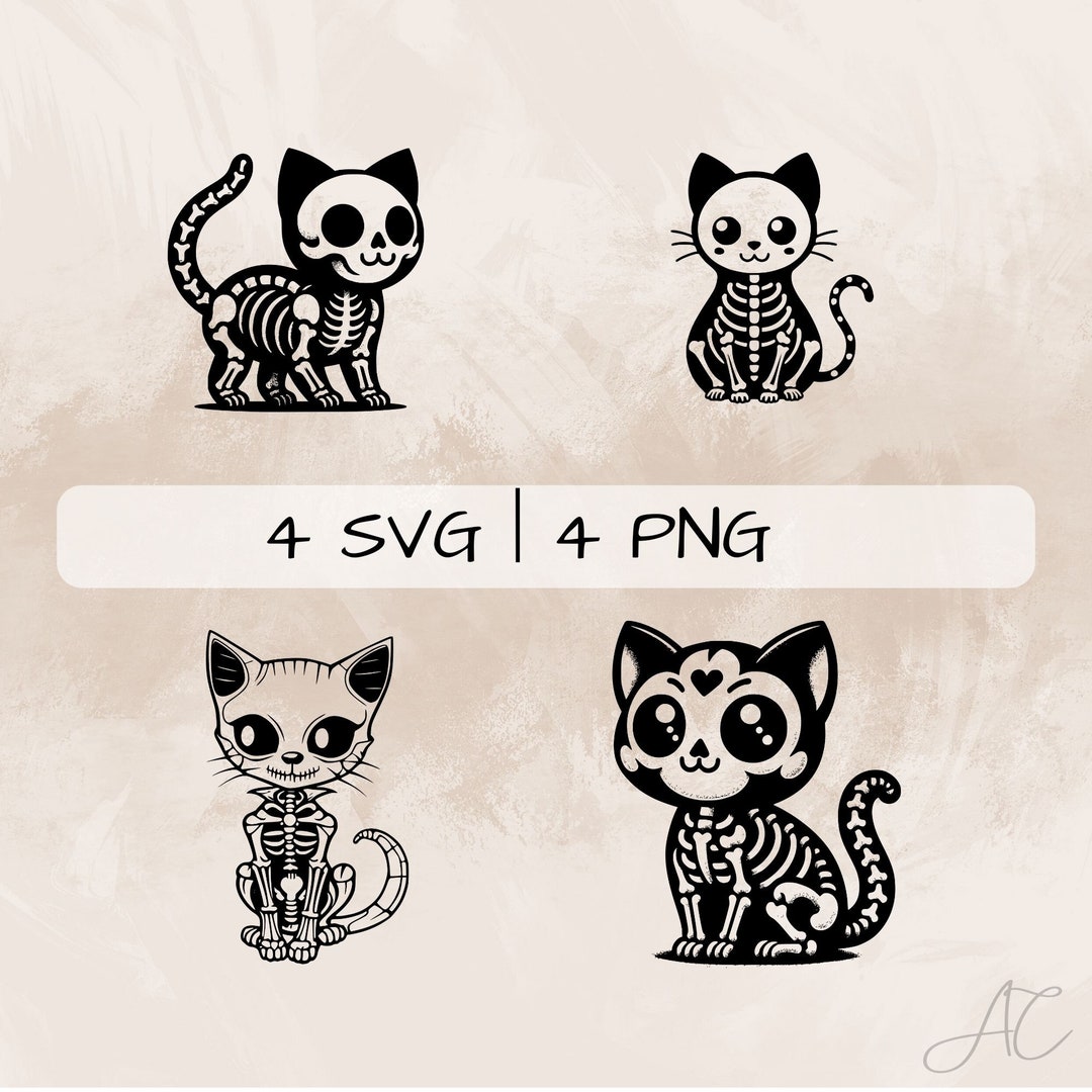 Cute Cat Skeleton SVG PNG Halloween Cat Skeletal Cat - Etsy