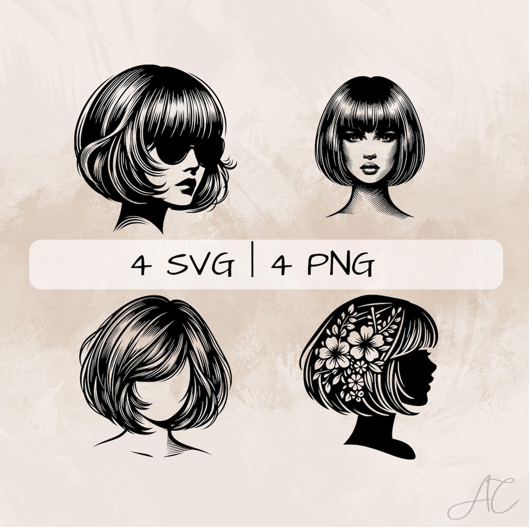 Boby Cut SVG Bundle, Bob Haircut PNG, Bob Hairstyle Clipart, Hand Drawn ...