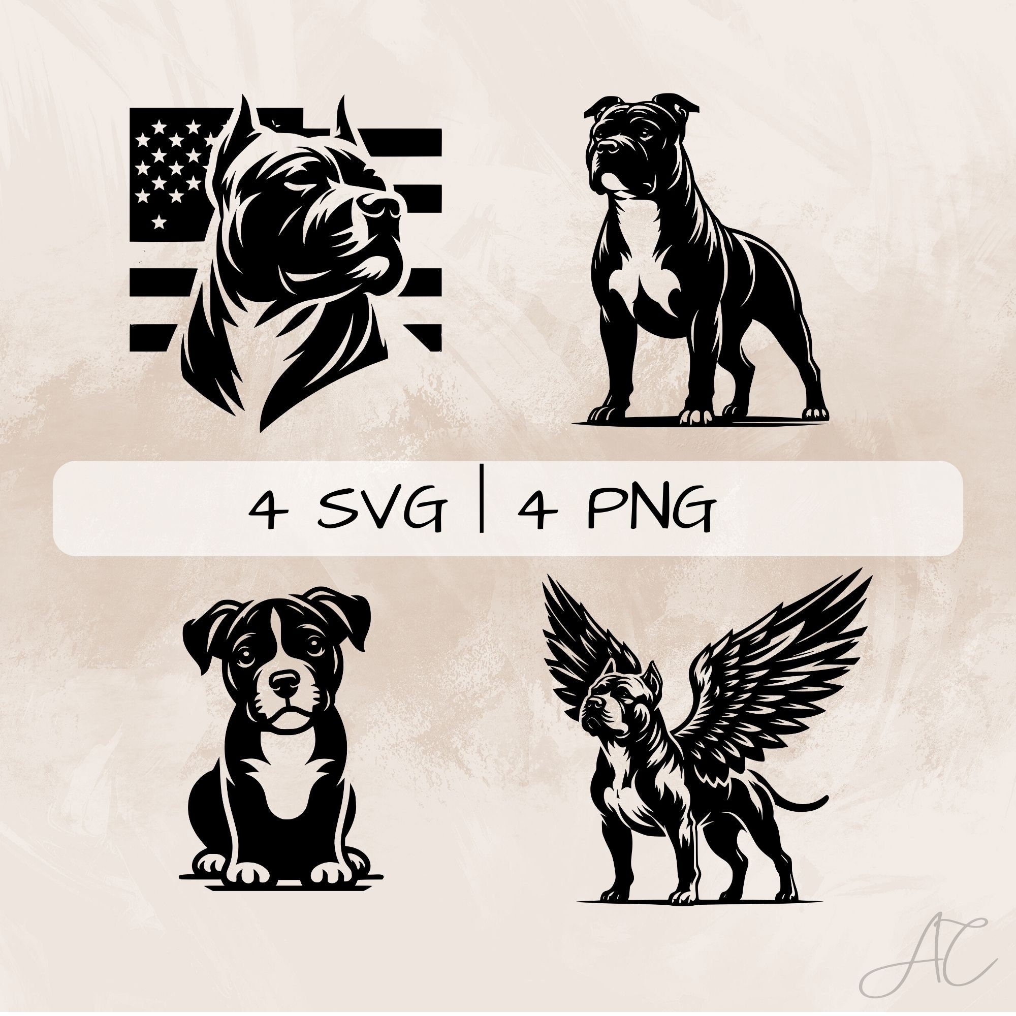 American Pitbull SVG Bundle, Pitbull PNG, Pitbull With Wings Clipart ...