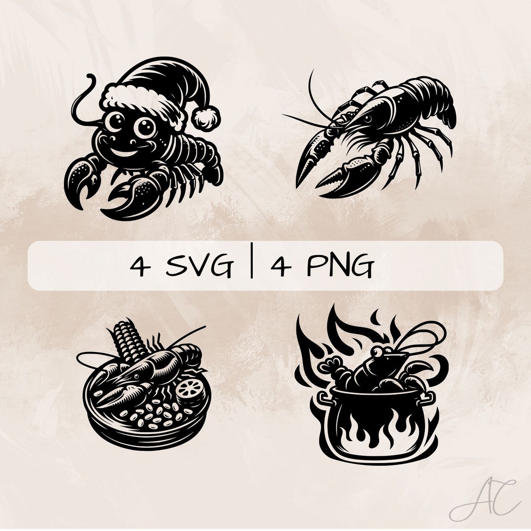 Crawfish SVG Bundle, Sea Food PNG, Clipart, Hand Drawn Crawfish ...