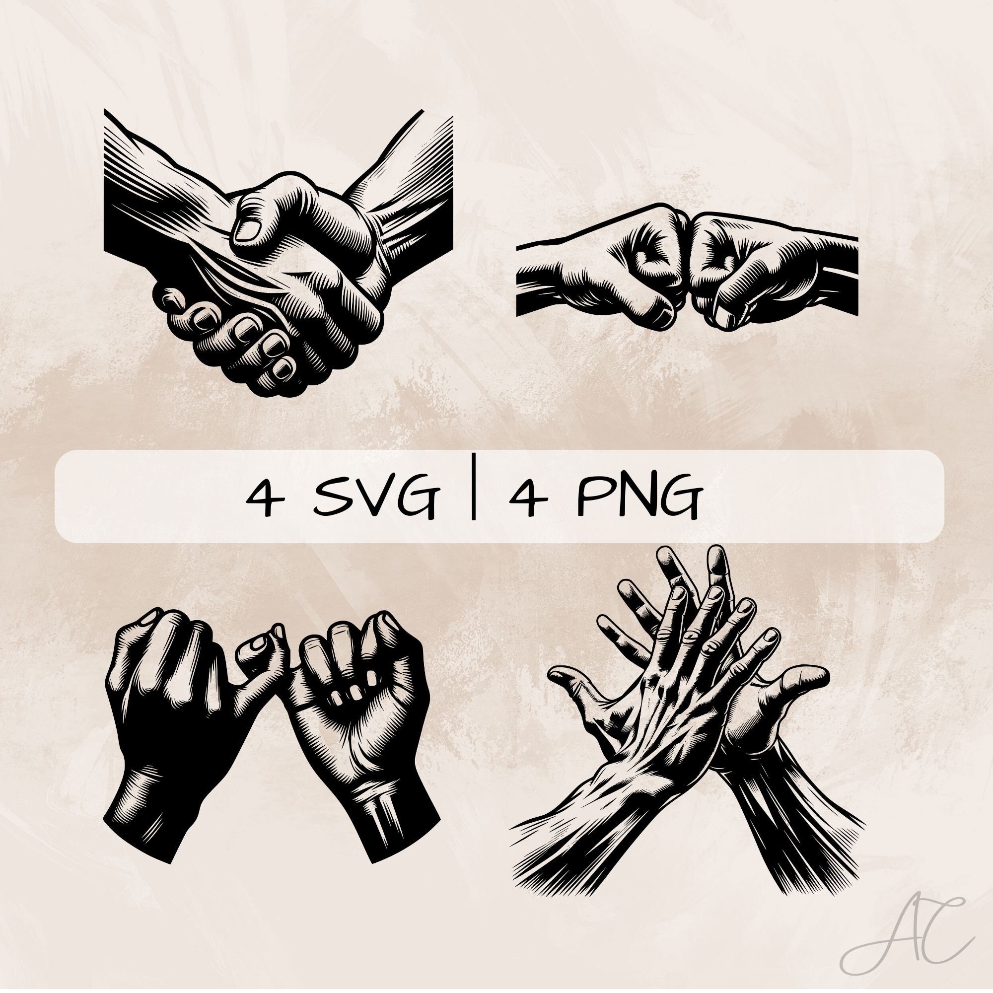 Friendship Hands SVG Bundle, High Five PNG, Fist Bump Clipart, Hand ...