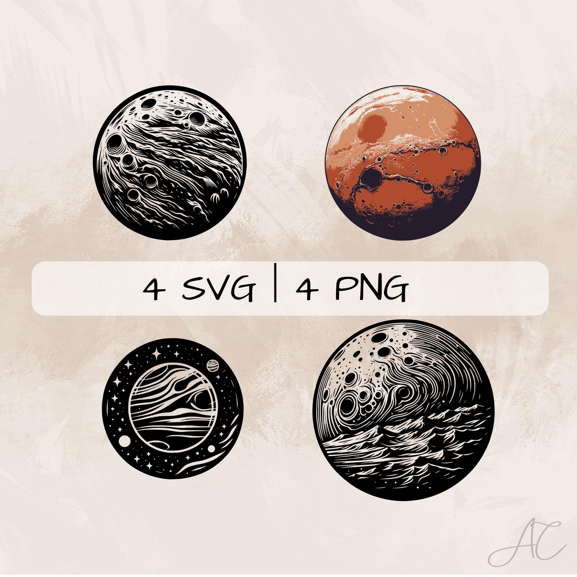 Mars SVG Bundle, Planet Mars PNG ,mars and Space Clipart, Hand Drawn ...