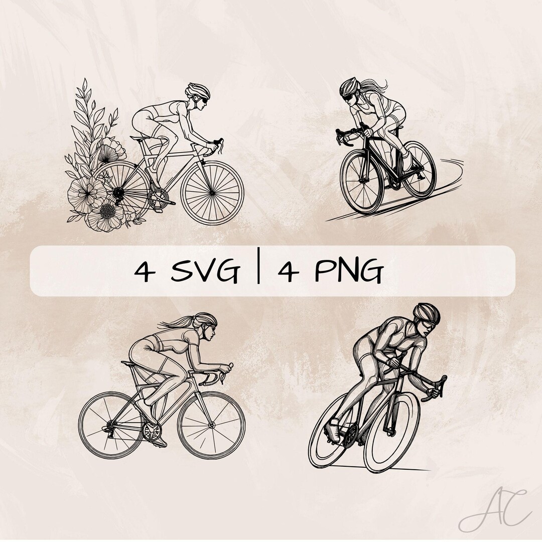 Delicate Cycling Woman SVG Bundle, Cycling Gil Line Art PNG, Bicycle ...
