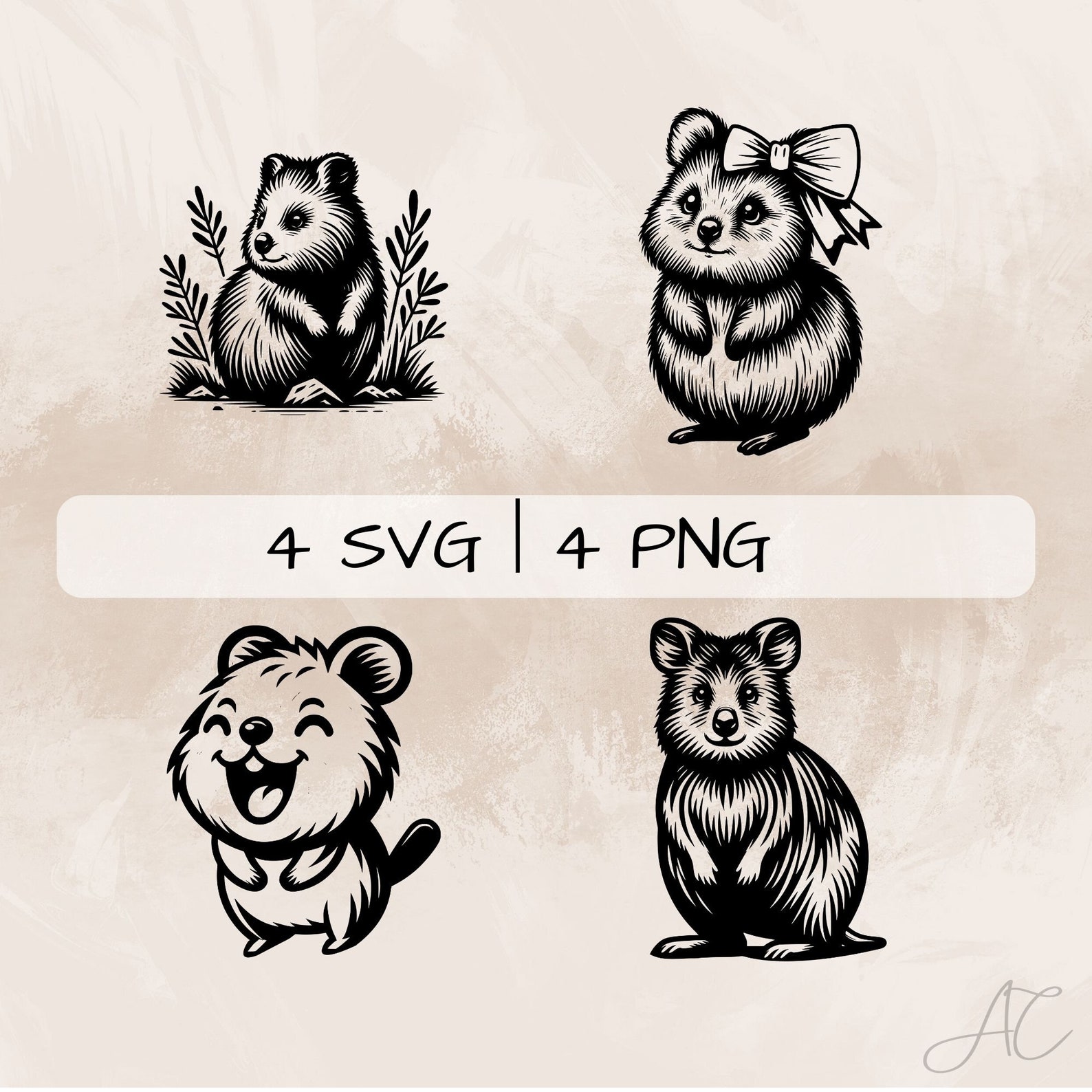 Quokka SVG Bundle, Cute Quokka PNG, Setonix Clipart, Hand Drawn Quokka ...