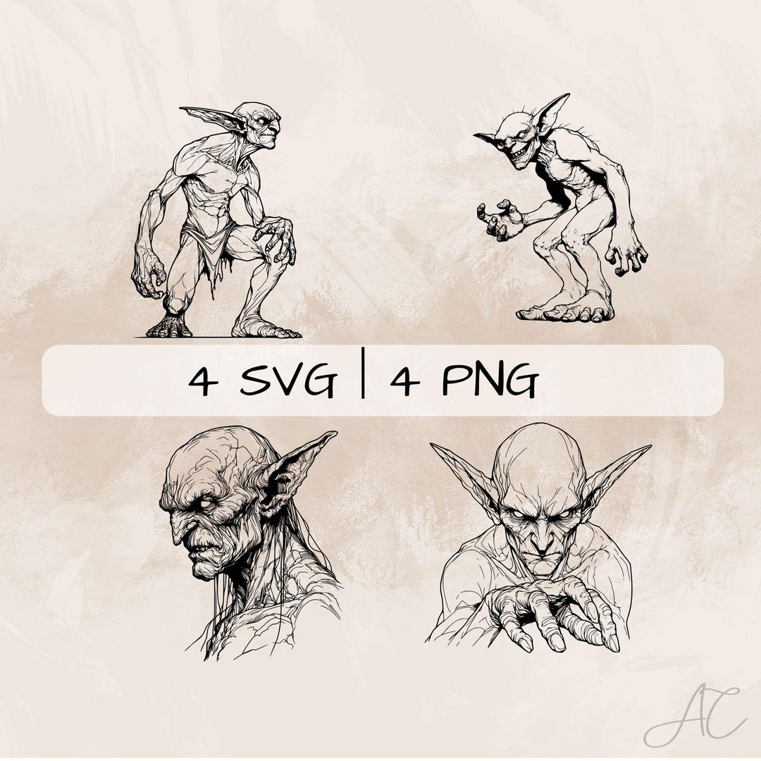 Scary Goblin SVG Bundle, Goblin Line Art PNG, Halloween Goblin Clipart ...