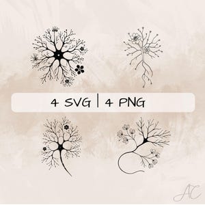 Neuron SVG Bundle, Floral Neuron PNG, Neuron and Flowers Clipart, Hand ...