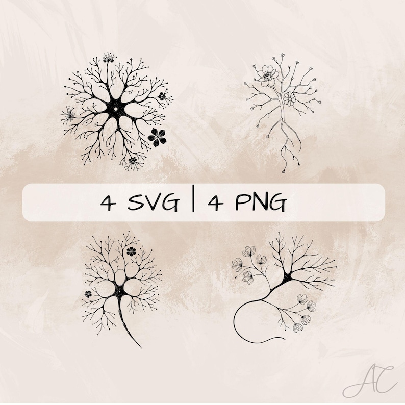 Neuron SVG Bundle, Floral Neuron PNG, Neuron and Flowers Clipart, Hand ...