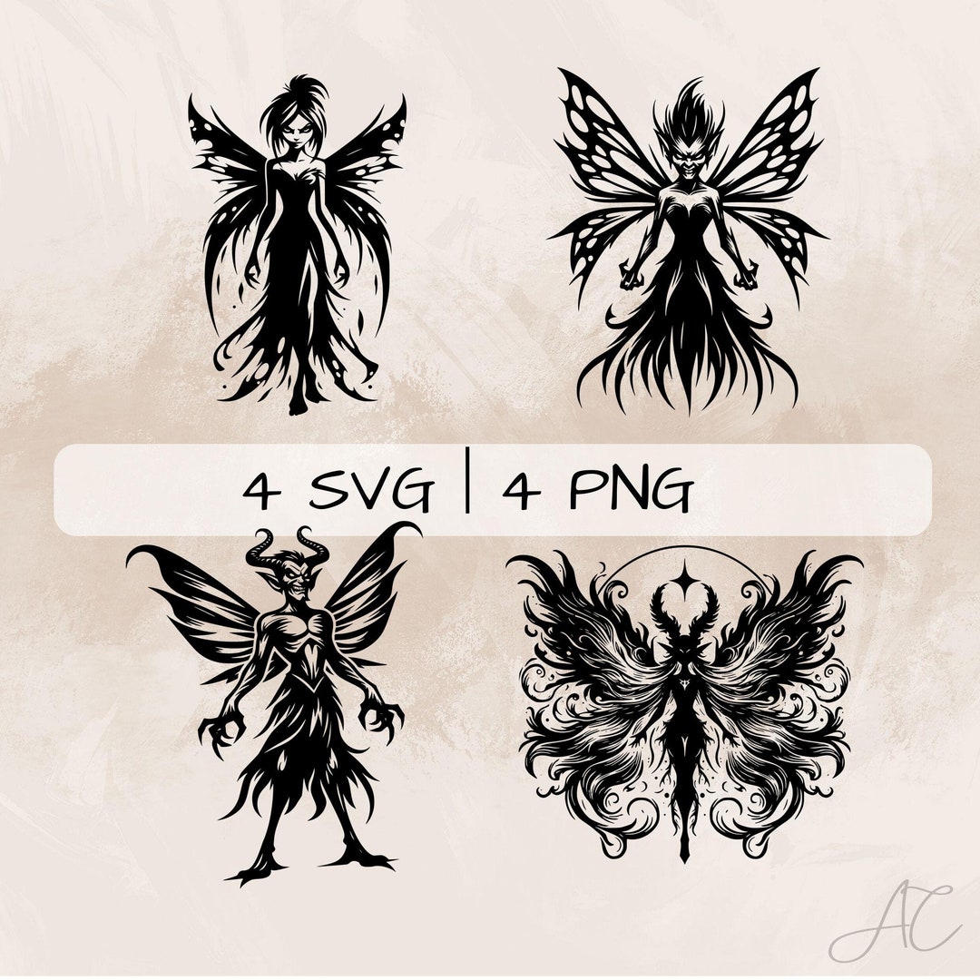 Dark Fairy SVG Bundle, Evil Fairy PNG , Scary Fairy Clipart, Hand Drawn ...