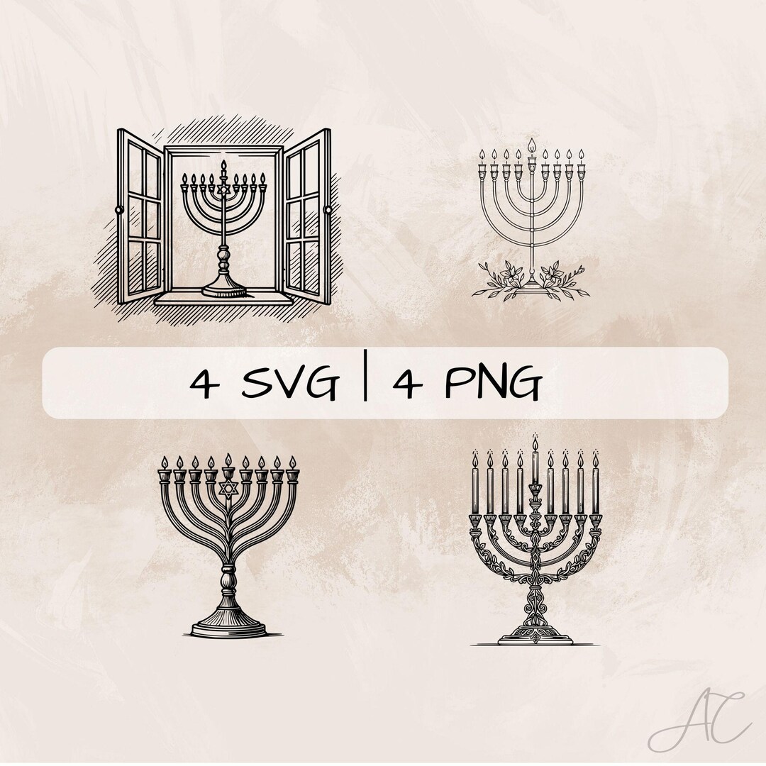 Menorah SVG Bundle, Hanukkiah PNG, Hanukkah Menorah and Window Clipart ...