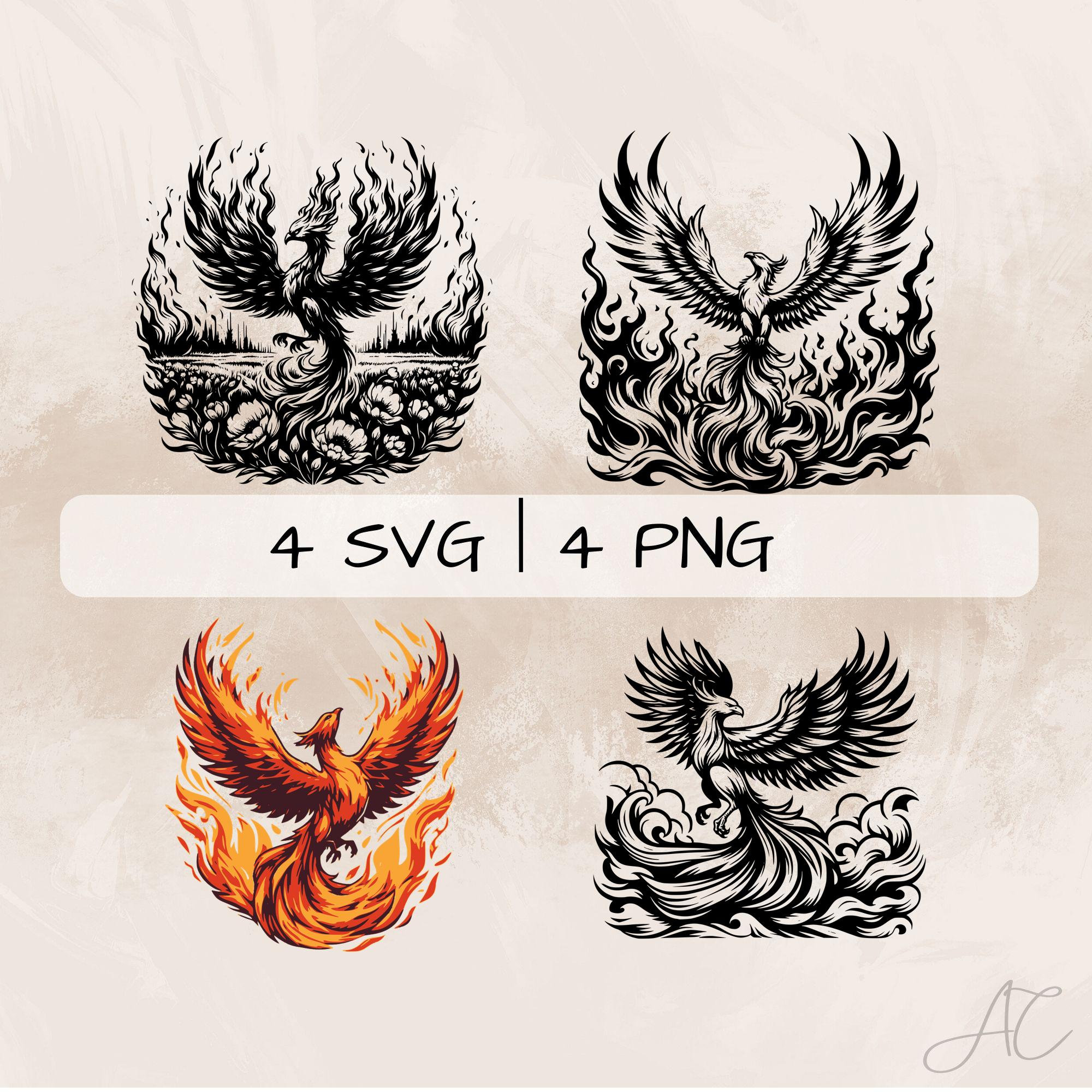 Phoenix SVG Bundle, Flying Phoenix PNG , Mythical Phoenix Clipart, Hand ...