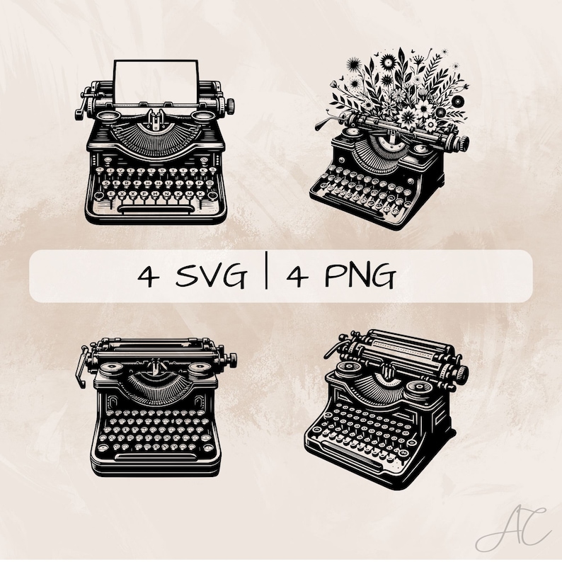 Typewriter SVG Bundle, Writer PNG, Clipart, Hand Drawn Typewriter ...
