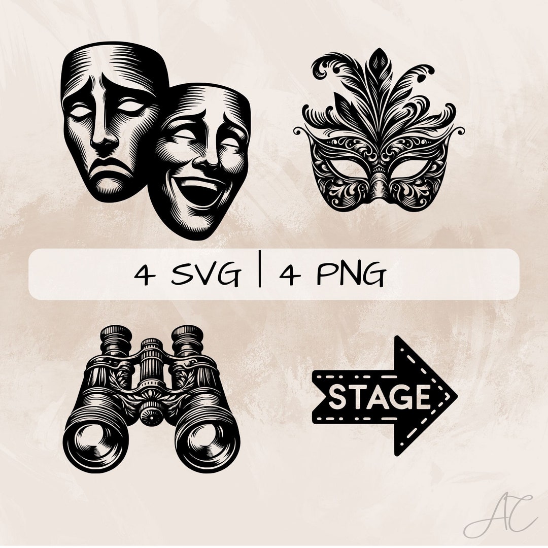 Theatre SVG Bundle, Theatre Mask PNG, Opera Binocular Clipart, Hand ...