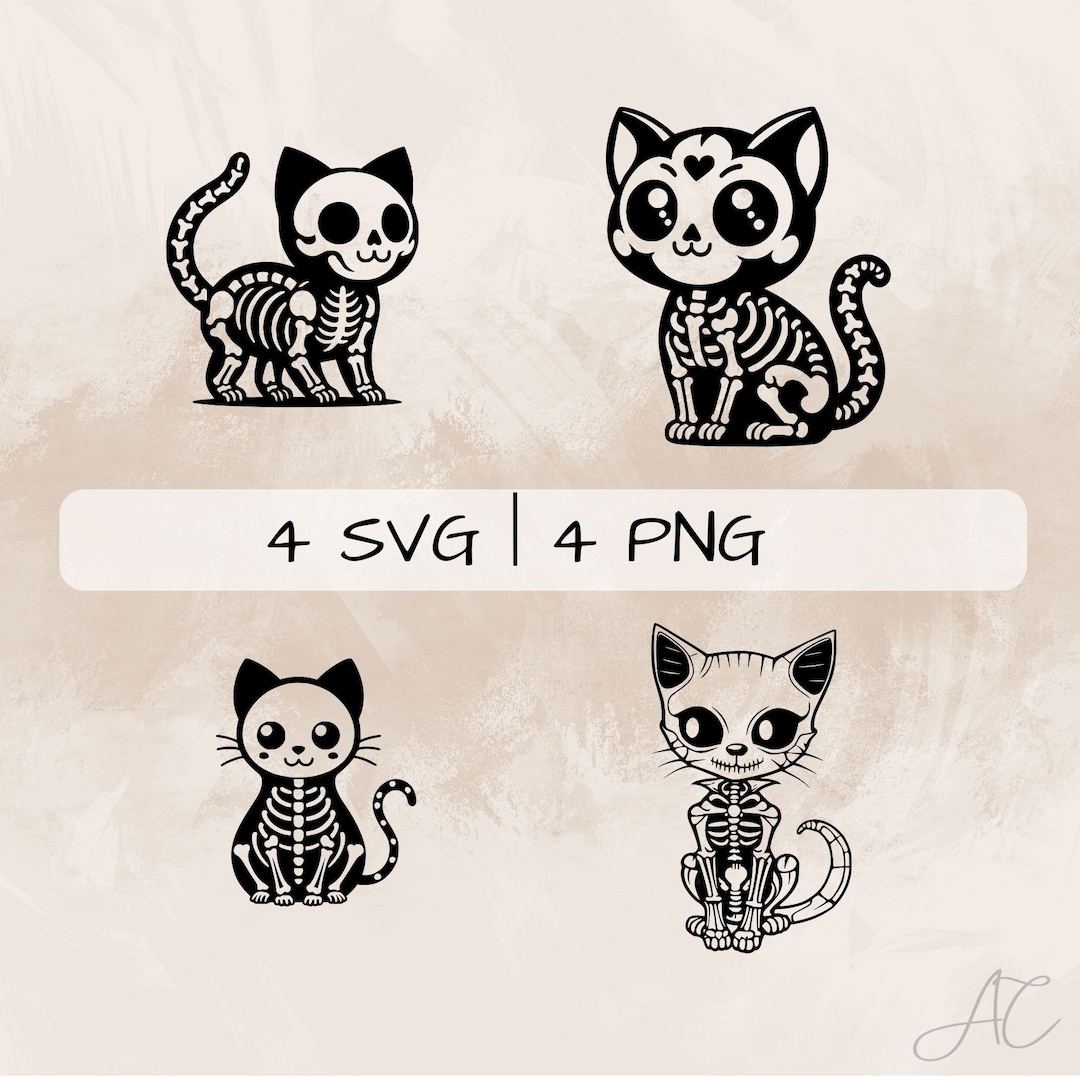 Cute Cat Skeleton SVG, PNG , Halloween Cat , Skeletal Cat, Vector, Hand ...