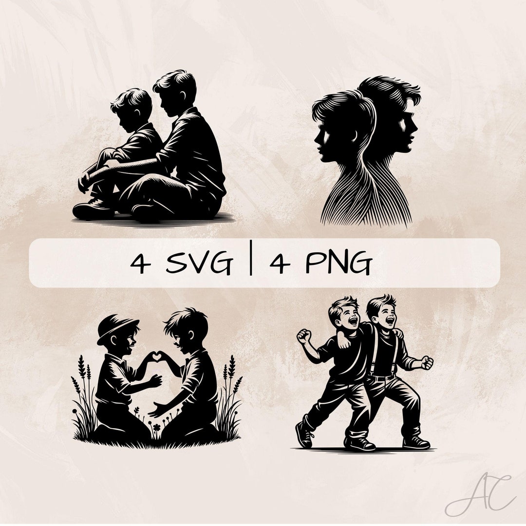 Brothers SVG Bundle, Siblings PNG, Family Clipart, Hand Drawn Brothers ...