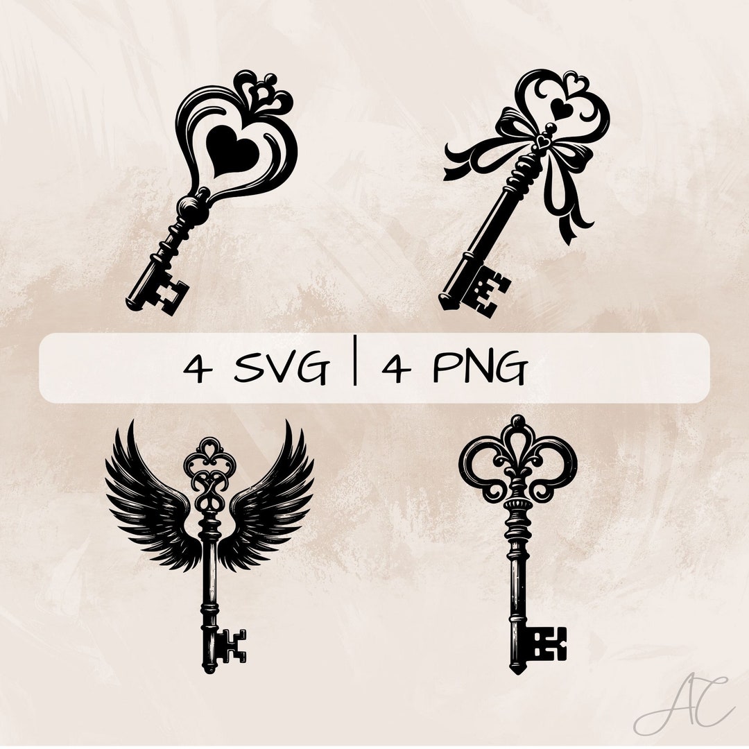 Key SVG Bundle, Key With Heart PNG, Key With Wings Clipart, Hand Drawn ...