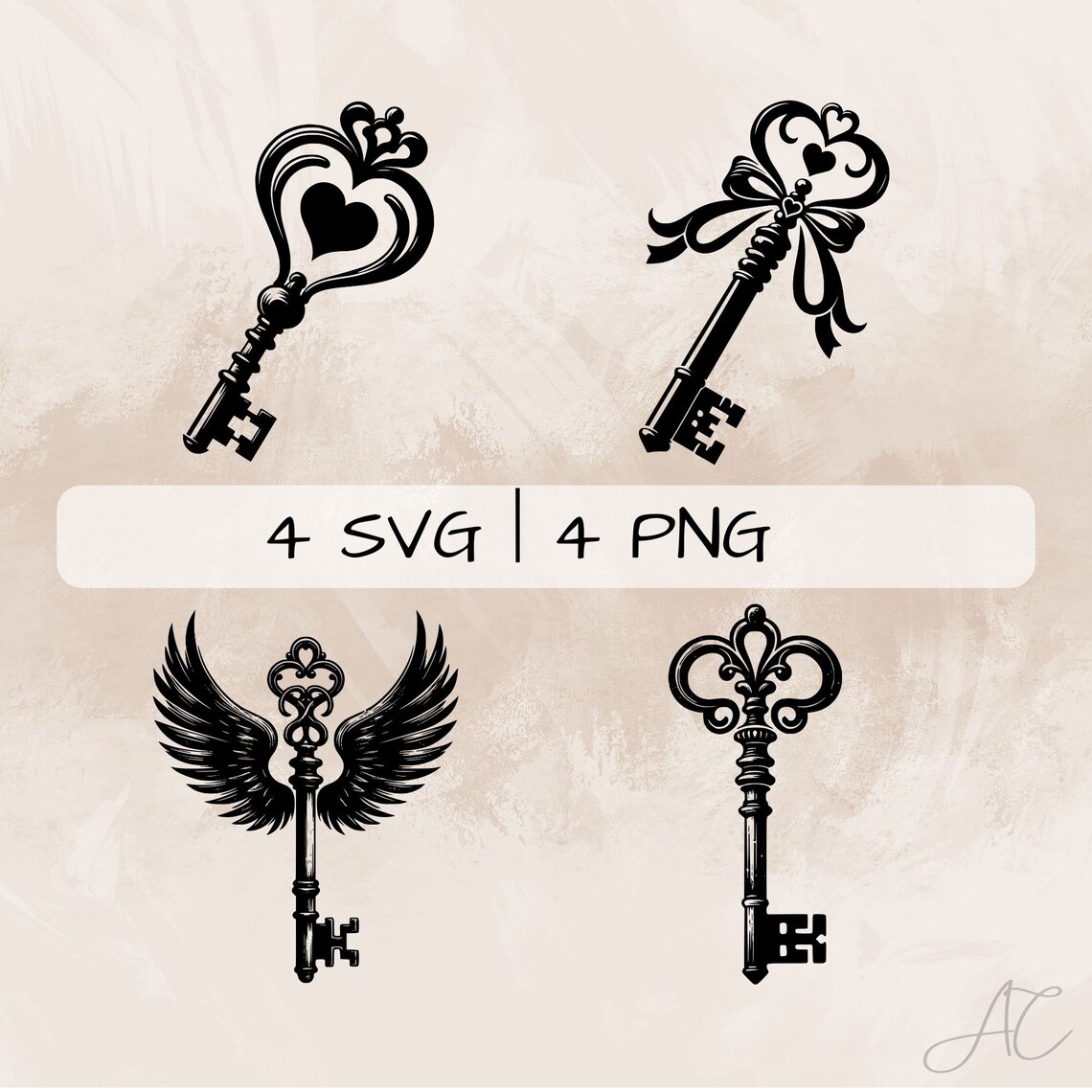 Key SVG Bundle, Key With Heart PNG, Key With Wings Clipart, Hand Drawn ...
