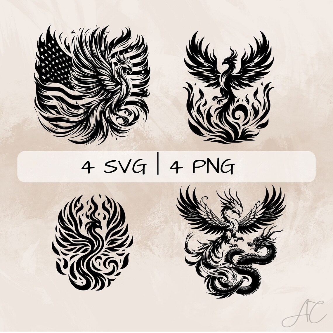 Phoenix SVG, Phoenix With Americans Flag Vector, Phoenix and Dragon ...
