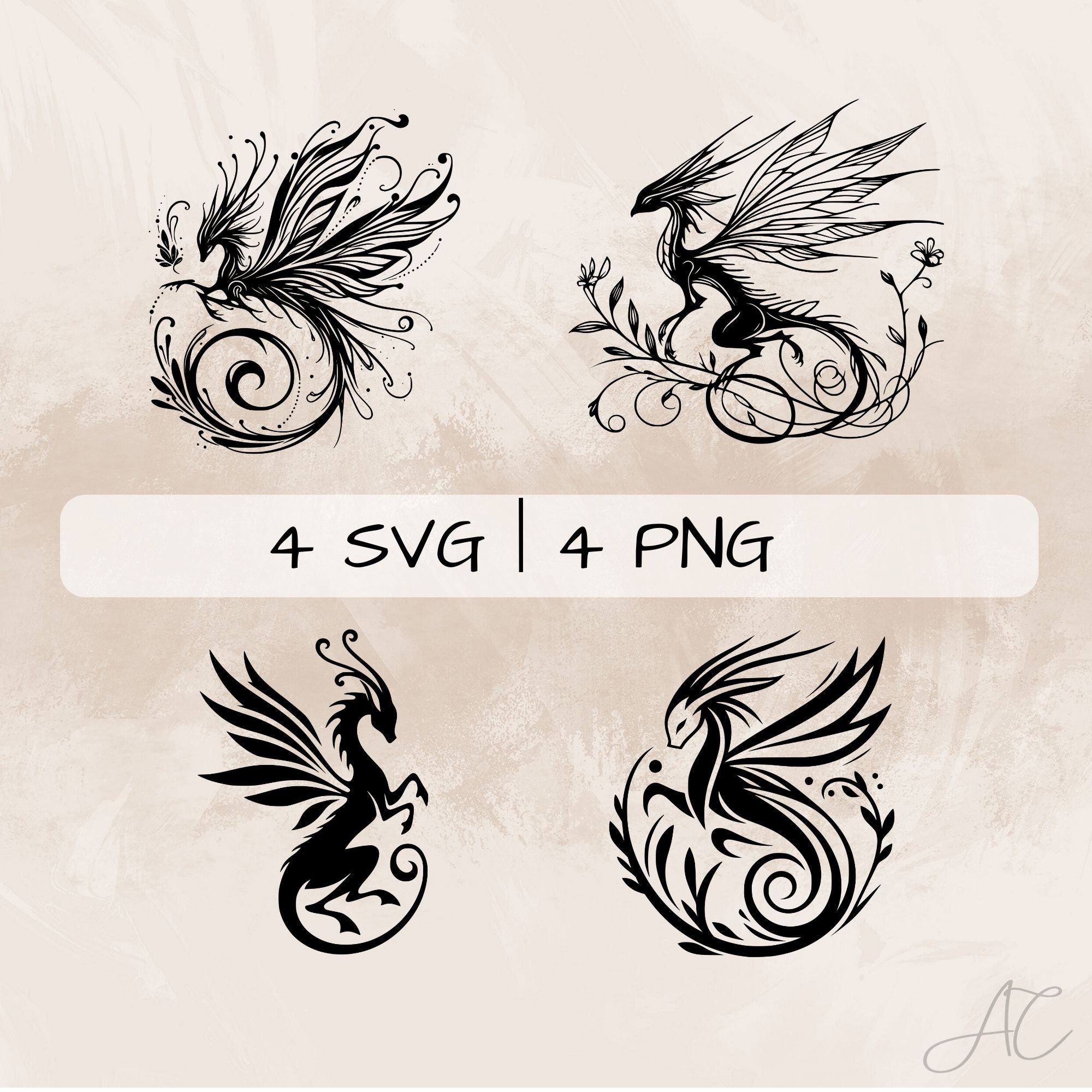 Faerie Dragon SVG Bundle, Dragon PNG, Fairy Dragon Clipart, Hand Drawn ...