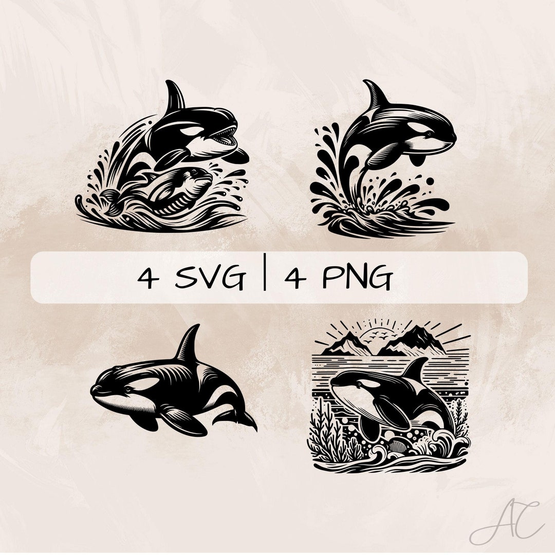 Orca SVG Bundle, Orca Whale PNG , Whale Clipart, Hand Drawn Orca ...