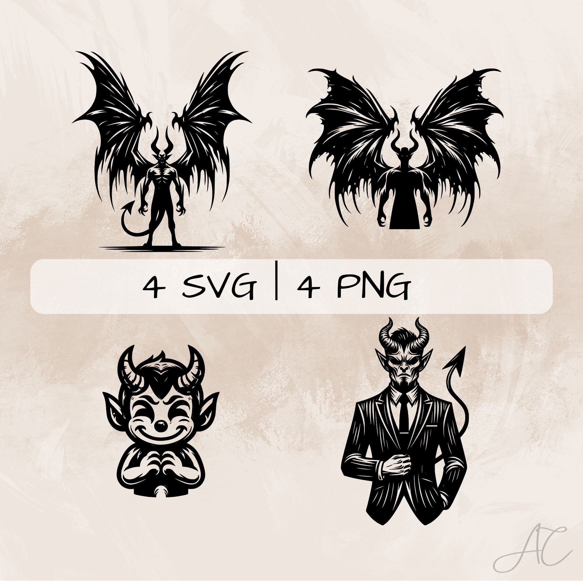 Demon SVG Bundle, Demon With Wings PNG, Demon With Suit Clipart, Hand ...