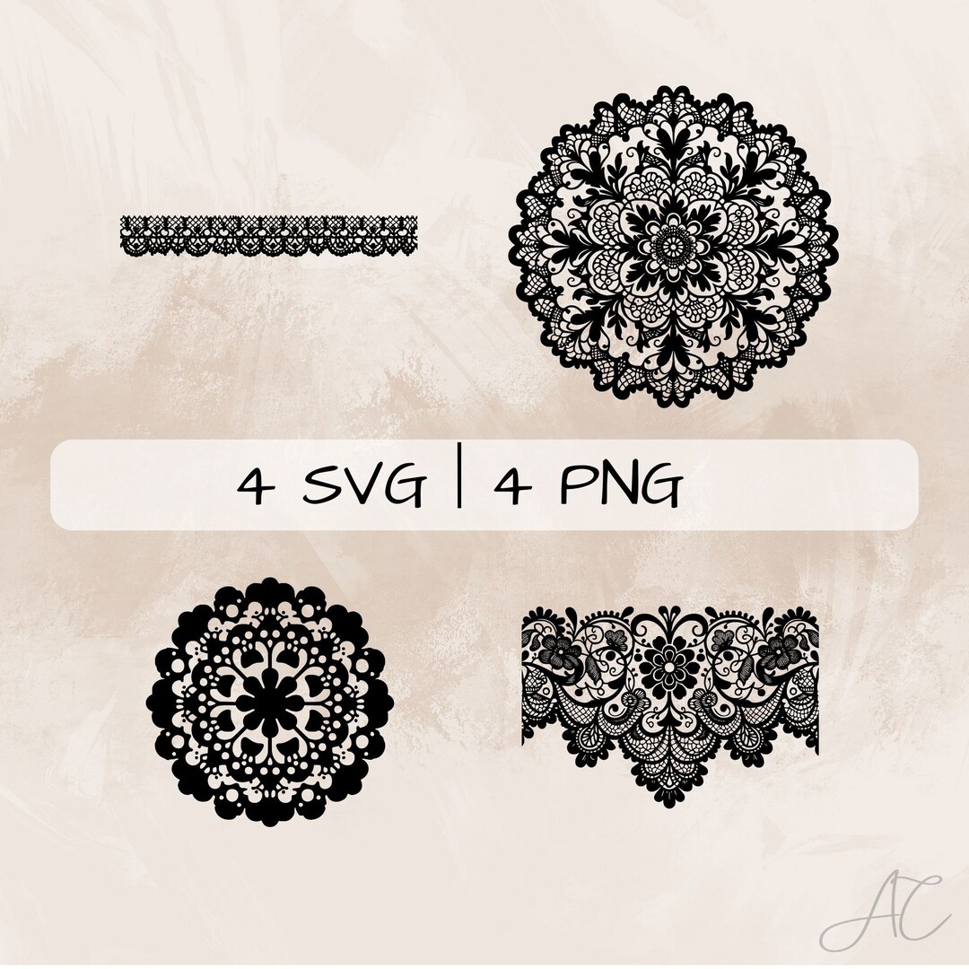 Lace SVG Bundle, Lace Border PNG, Lace Doily Clipart, Hand Drawn Lace ...