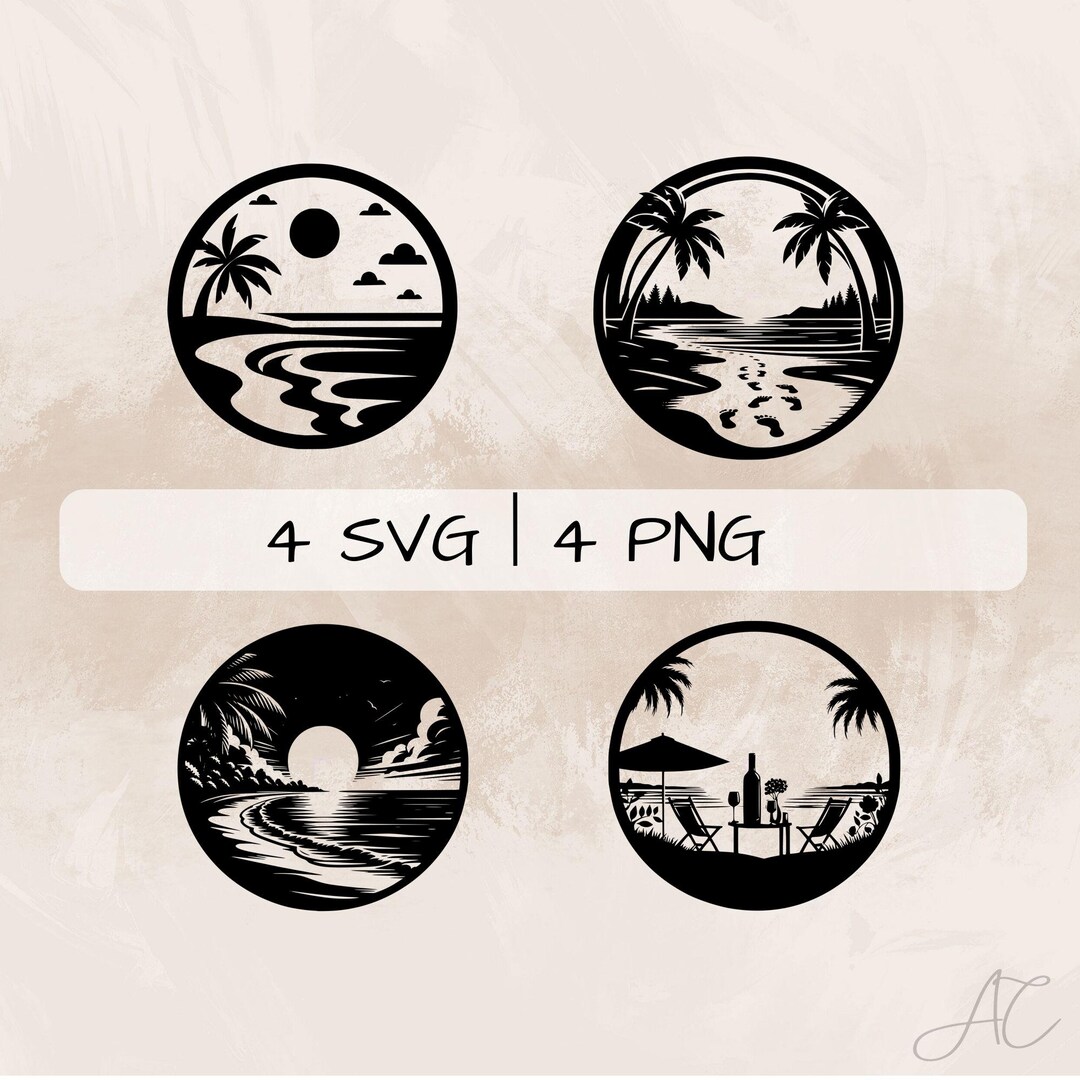 Beach Scene SVG Bundle, Beach and Footprints PNG, Beach and Sunset ...