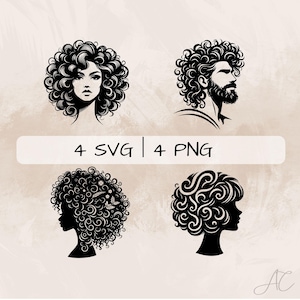 Curly Hair SVG Bundle, Curls PNG ,curly Hairstyle Clipart, Hand Drawn ...