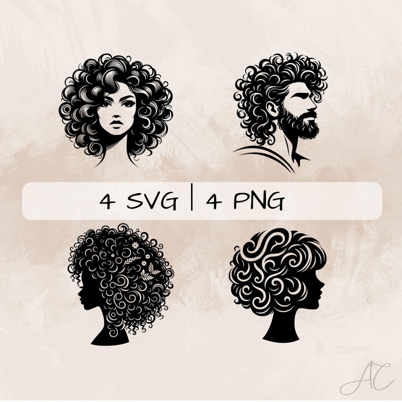 Curly Hair SVG Bundle, Curls PNG ,curly Hairstyle Clipart, Hand Drawn ...