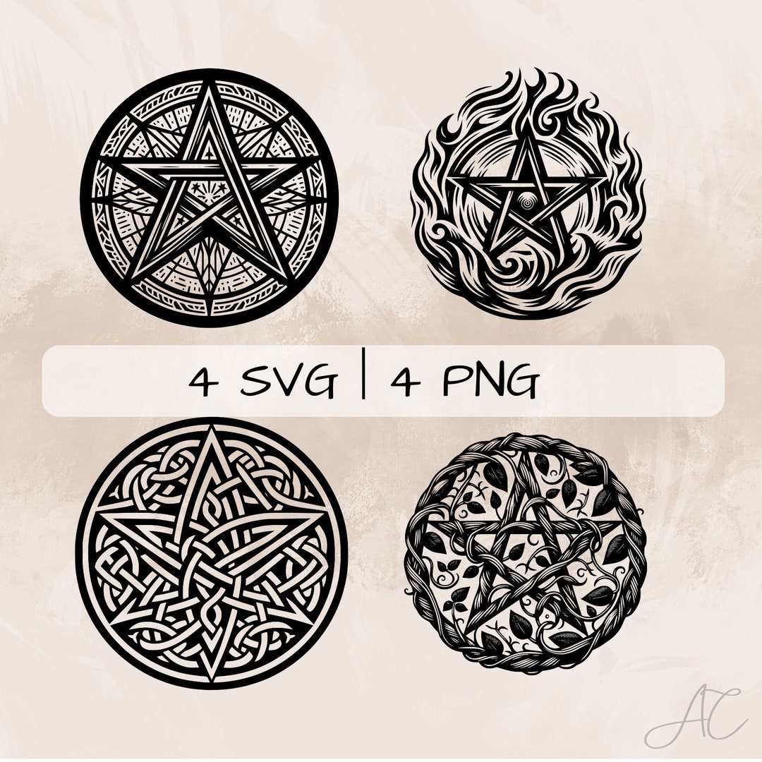 Pentagram SVG Bundle, Wiccan Pentacle PNG, Pentagram and Fire Clipart ...