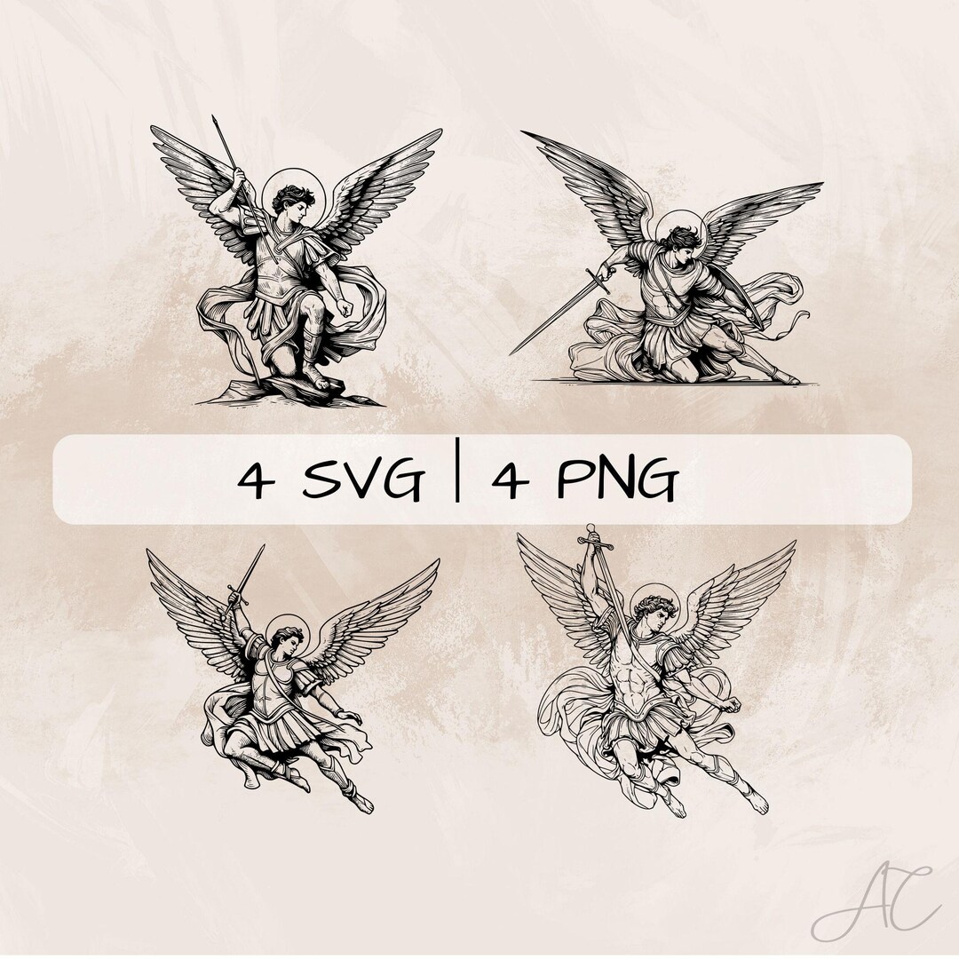 Archangel Michael SVG Bundle, Saint Michael PNG, Michael and Sword Clipart, Hand Drawn Michael ...
