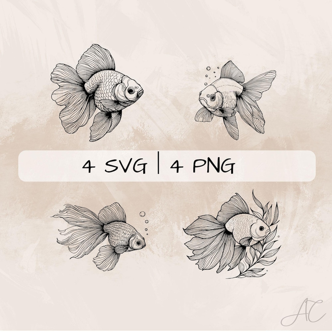 Delicate Goldfish SVG Bundle, Goldfish Line Art PNG, Gold Fish Clipart ...