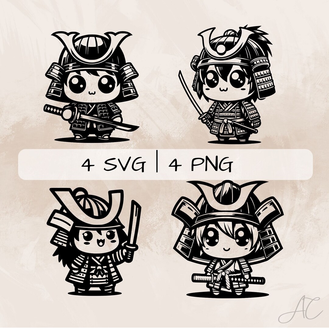 Samurai SVG Bundle, Cute Samurai PNG, Funny Samurai Clipart, Hand Drawn ...